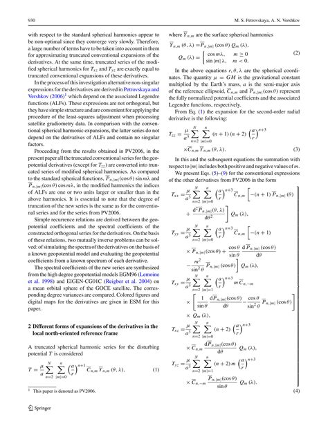 Solution Development Of The Second Order Derivatives Of The Earth S