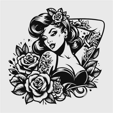 Pin Up Girl Drawing With Tattoos