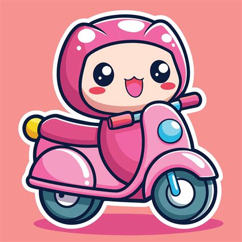 A Cartoon Pink Moped With A Cute Face 56972354 Vector Art At Vecteezy