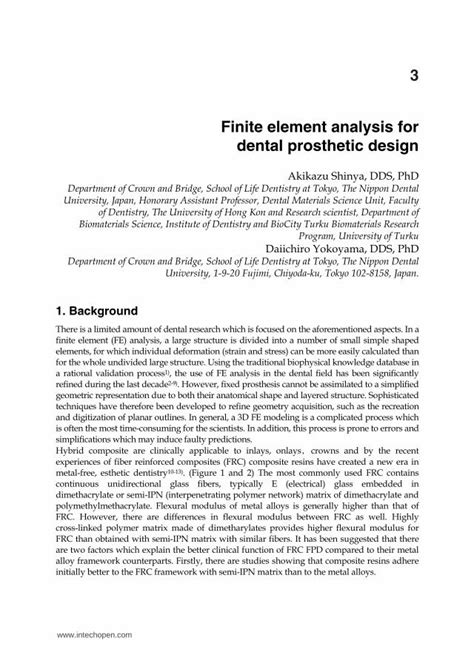 Pdf Finite Element Analysis For Dental Prosthetic Design Intechcdn