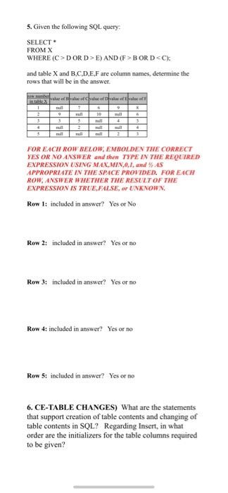 solved 5 given the following sql query select from x where