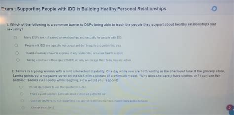 Solved Exam Supporting People With Idd In Building Healthy Personal Relationships 1 Which Of