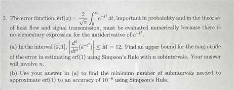 Solved The error function erf x π xet dt important Chegg