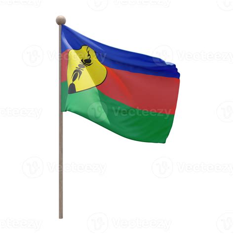 bandera de ilustración 3d de nueva caledonia en el poste asta de