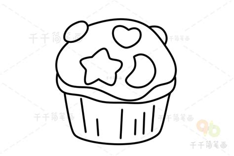 纸杯蛋糕涂色模板大全 快来画吧 食物填色画简笔画