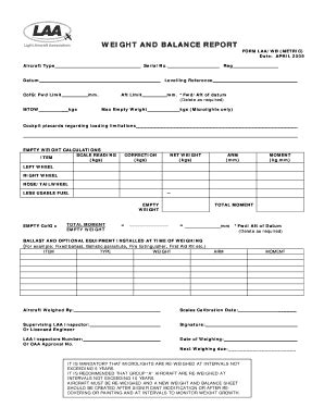 Nc Burlington Aviation Aircraft Weight And Blank Fillable Template
