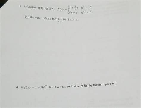 Solved 3 A Function B T Is Given B T 3 58ttc If T