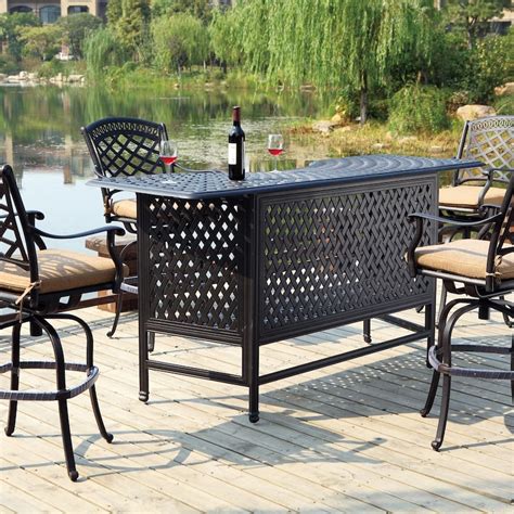 Darlee Sedona 5 Piece Cast Aluminum Patio Party Bar Set With Swivel Bar Stools Mocha Bbqguys