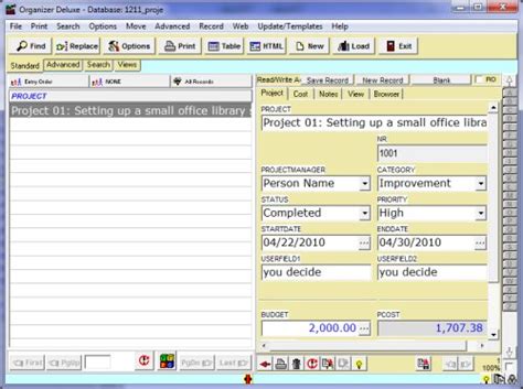 Free Project Cost Manager 1 Database Template For Organizer Advantage Database Manager For Windows