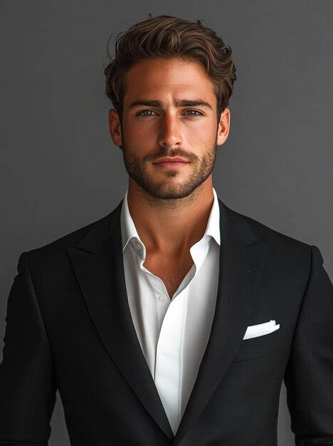 A Man In A Suit With A White Shirt And A White Collared Shirt Premium
