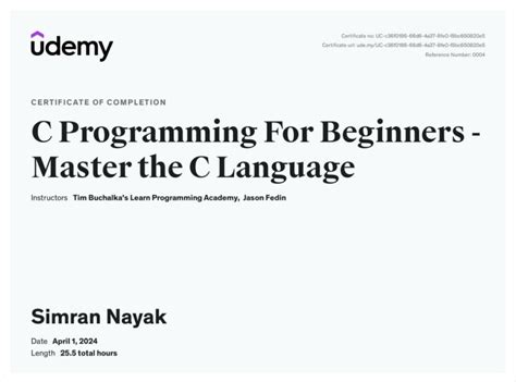 Completed My Course In C Programming For Beginners Master The C Language On Udemy By Tim
