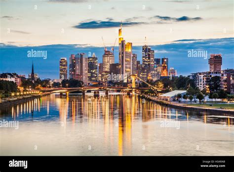 Classic View Of Frankfurt Am Main Skyline In Beautiful Post Sunset