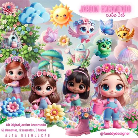 Kit Digital Jardim Cute Fandy Designer Arquivos Prontos