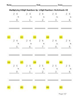 Multiplying 2 Digit Numbers By 1 Digit Numbers Worksheet 2 TPT