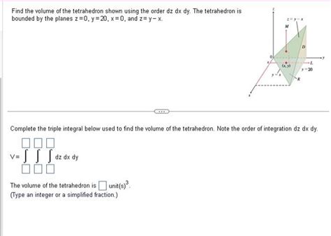 Solved Find The Volume Of The Tetrahedron Shown Using The