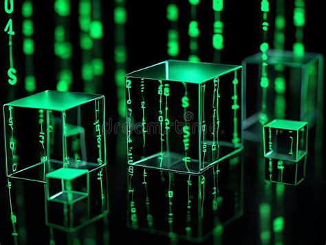 Digital Data Cubes With Glowing Binary Code In A Futuristic Cyberpunk