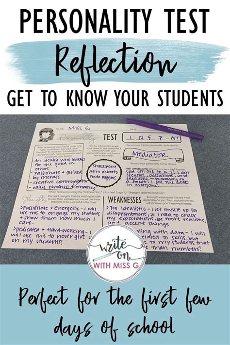 Personality Test Reflection Activity Build Class Community Back To