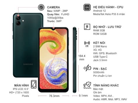 Điện Thoại Samsung Galaxy A04 3gb 32gb Xanh Chính Hãng Giá Tốt