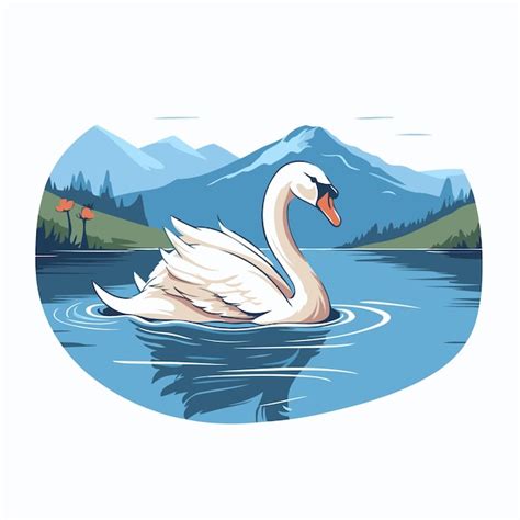 Cisne nadando no lago ilustração vetorial em estilo de desenho animado