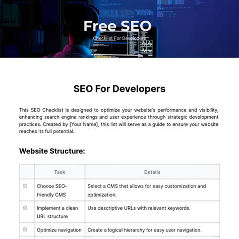 Free Seo Checklist For Developers Template To Edit Online