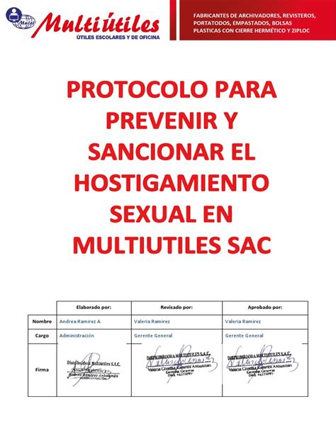 Protocolo Para Prevenir Y Sancionar El Hostigamiento Sexual En