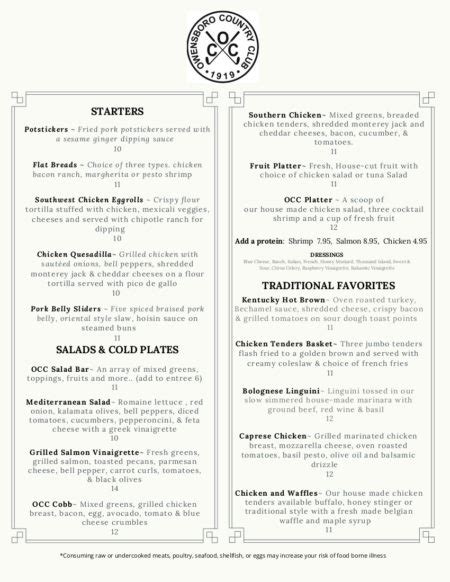 Elegant Two Column Bordered Dinner Menu Owensboro Country Club