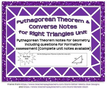Pythagorean Theorem And Converse Guided Notes For Right Triangles Geometry