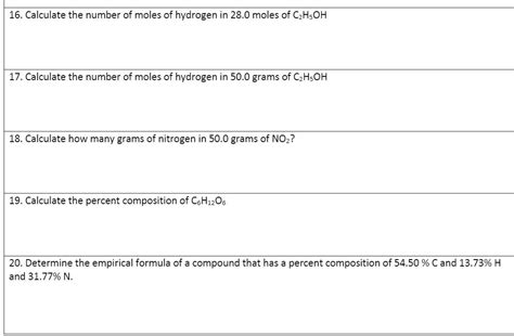 Solved 16 Calculate The Number Of Moles Of Hydrogen 28 0 Chegg Com