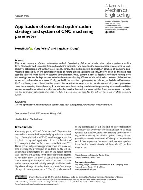 Pdf Application Of Combined Optimization Strategy And System Of Cnc