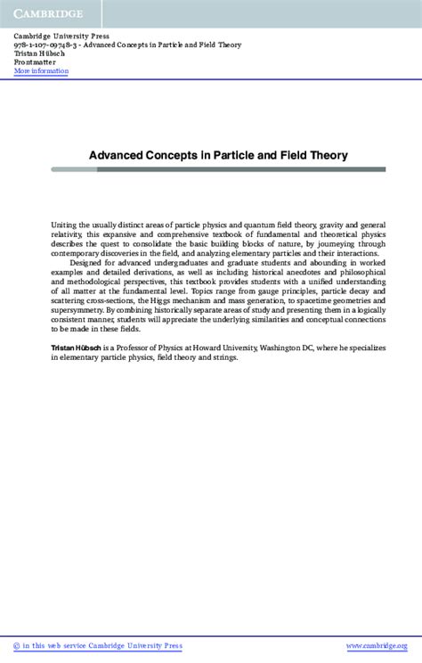 Pdf Advanced Concepts In Particle And Field Theory