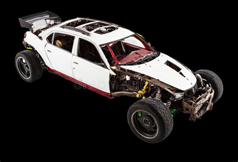 Detailed View Of An Incomplete Race Car Chassis With Open Body Panels