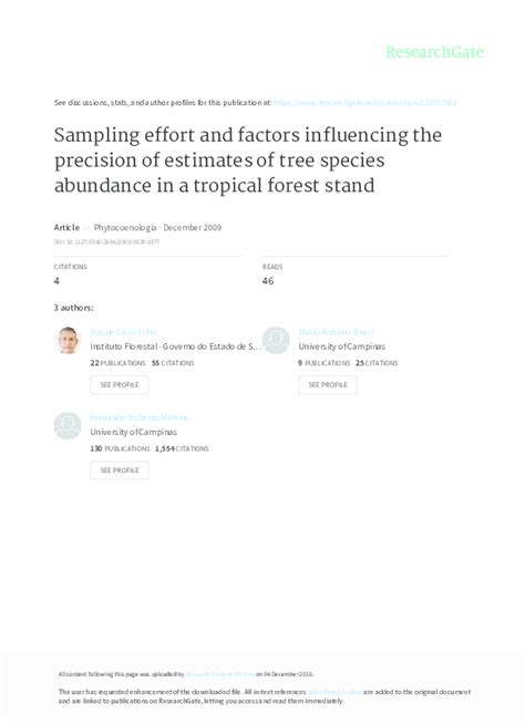 Pdf Sampling Effort And Factors Influencing The Precision Of