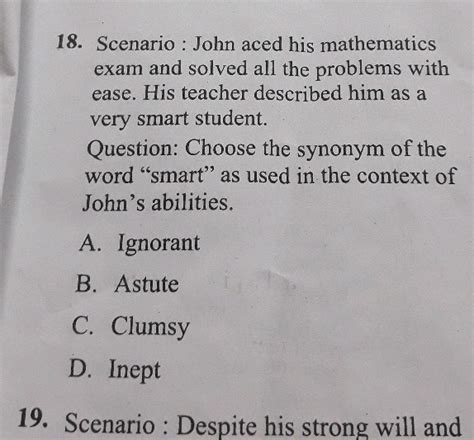 18 Scenario John Aced His Mathematics Exam StudyX