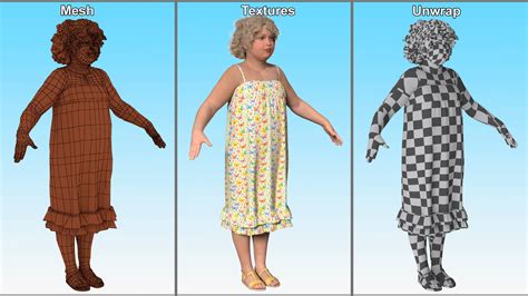 3d Chubby Girl In Butterfly Dress Rigged Model Turbosquid 2434424