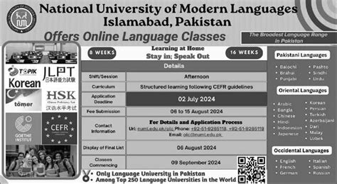National University Of Modern Languages Numl Admissions 2024 For Course