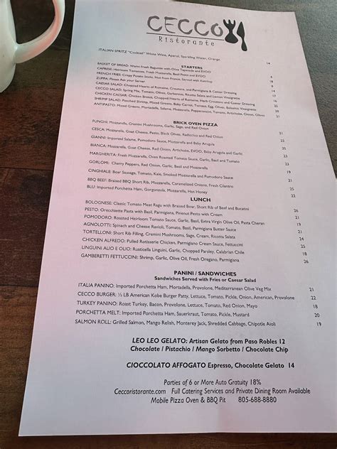 Menu At Cecco Ristorante Restaurant Solvang