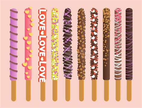 Assorted Chocolate Dipped Pepero Sticks Vector Illustration Stock