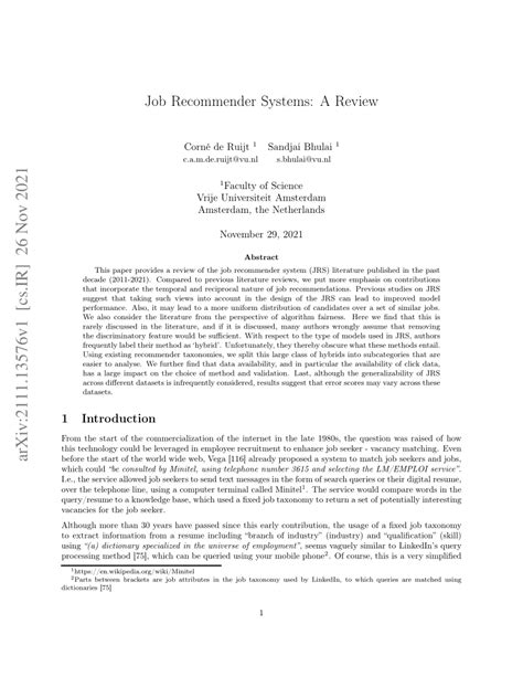 Pdf Job Recommender Systems A Review
