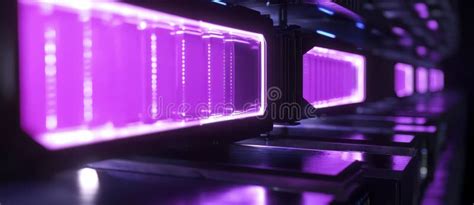 Glowing Purple Rectangular Units In Dark Setting Stock Illustration