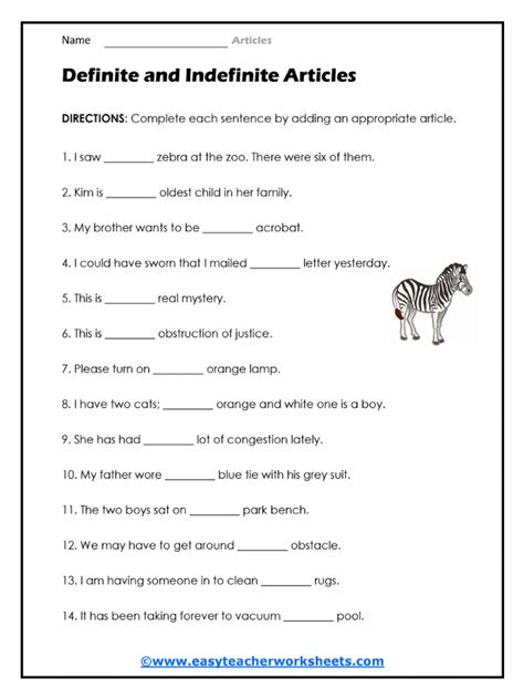 Articles Worksheet Pdf