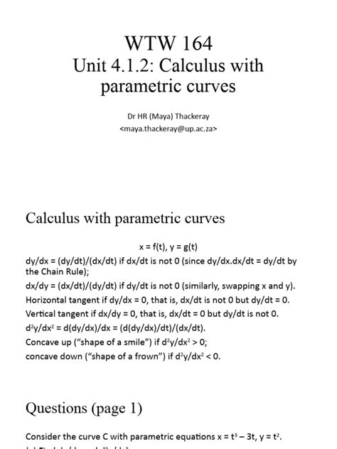 Unit 4 Pt 1 Pt 2 Calc Parametric Curves Pdf