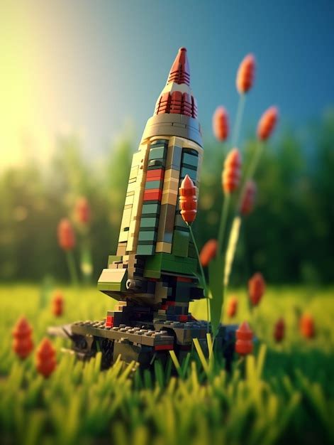 Premium Ai Image A Lego Spaceship Is Sitting In A Field Of Flowers