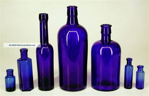 Antique Cobalt Blue Glass Chemist Poison Apothecary Bottles Blue