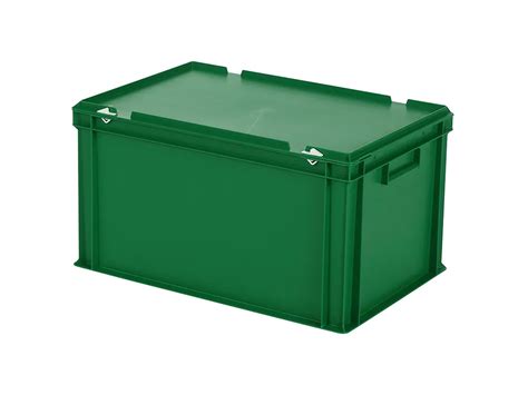 Stacking Bin With Lid 600 X 400 X H 335 Mm Green Transoplastshop