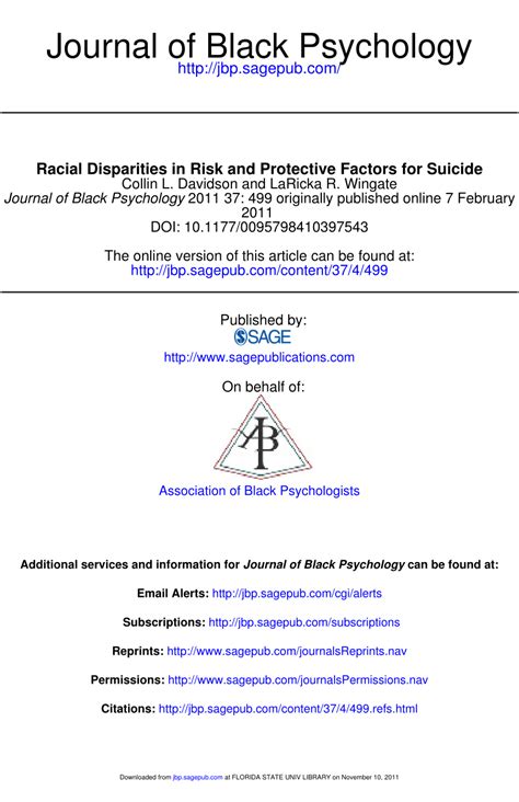 Pdf Racial Disparities In Risk And Protective Factors For Suicide
