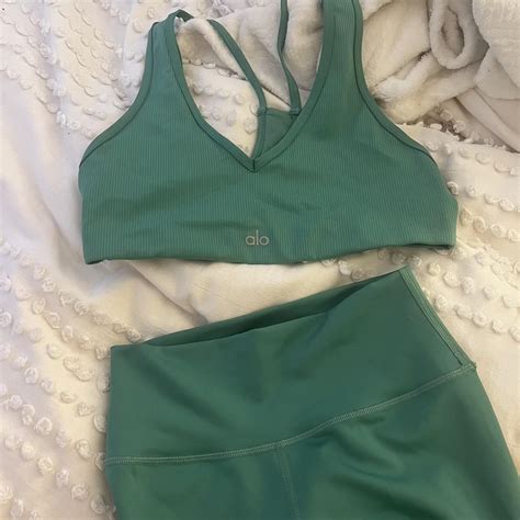 Green Alo Set Leggings And Bra Together Size Depop