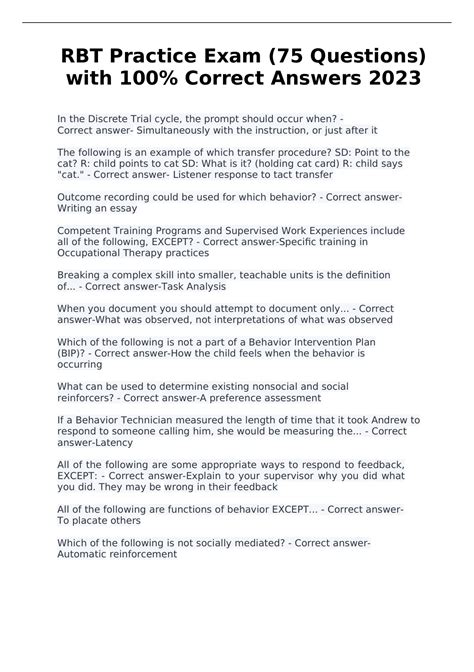 RBT Practice Exam Questions With Correct Answers RBT Stuvia US