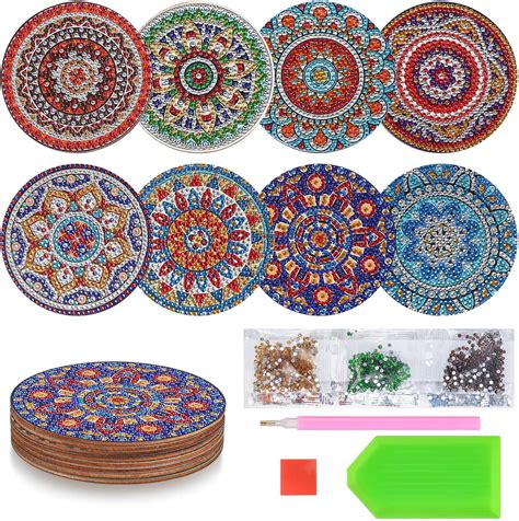 Pièces D DIY Diamant Peinture Dessous de Verre Rond Mandala sous Verres Art de Diamant