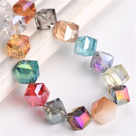 큐브 사각 면 크리스탈 유리 느슨한 공예 비즈 쥬얼리 제작 Diy 대각선 구멍 9mm 10 개구슬 Aliexpress