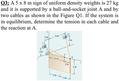 Solved Q3 A 5 X 8 M Sign Of Uniform Density Weights Is 27 Kg And It